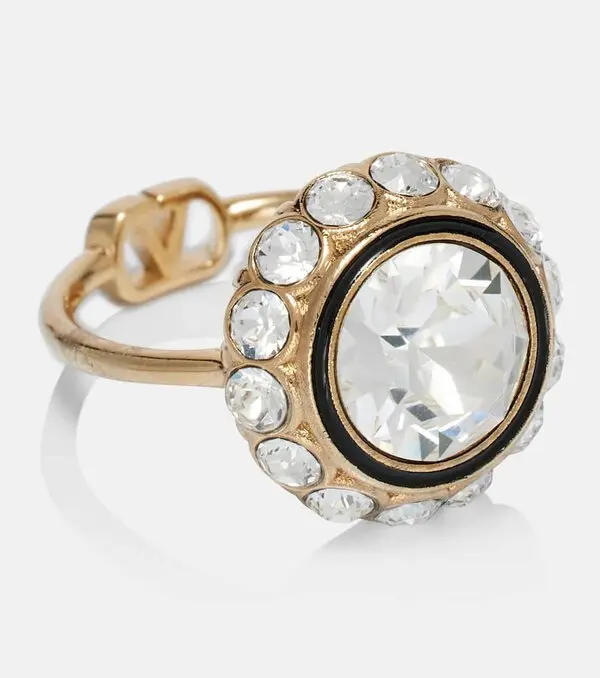 Valentino Garavani Vlogo Crystal-embellished Enamel Ring
