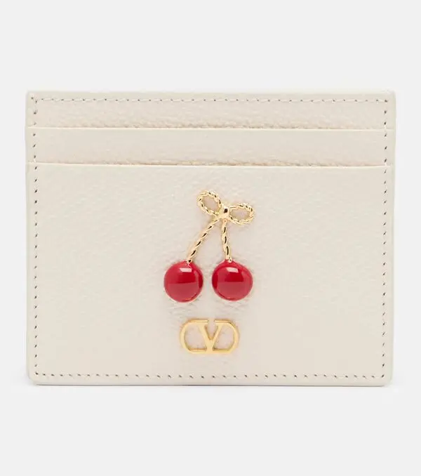 Valentino Garavani Embellished Leather Card Holder - Beige