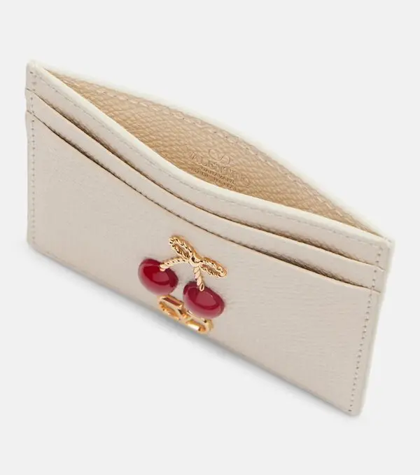 Valentino Garavani Embellished Leather Card Holder - Beige