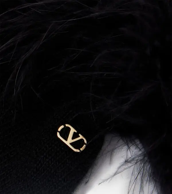 Valentino Garavani Vlogo Feather-trimmed Virgin Wool Gloves