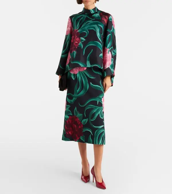 La DoubleJ Peony Floral Print Pencil Skirt
