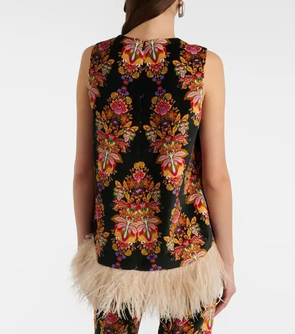 La DoubleJ La Scala Feather-trimmed Top