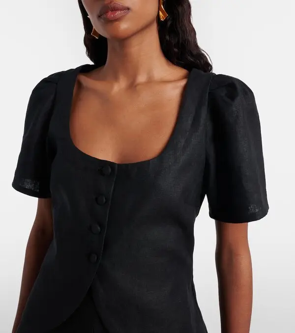 Faithfull The Brand Emma Linen Top - Black