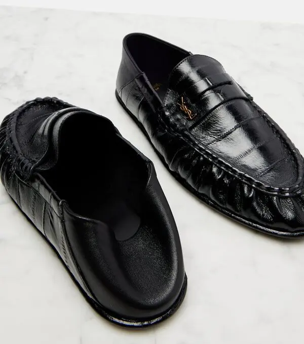 Saint Laurent Eel Leather Penny Loafers - Black