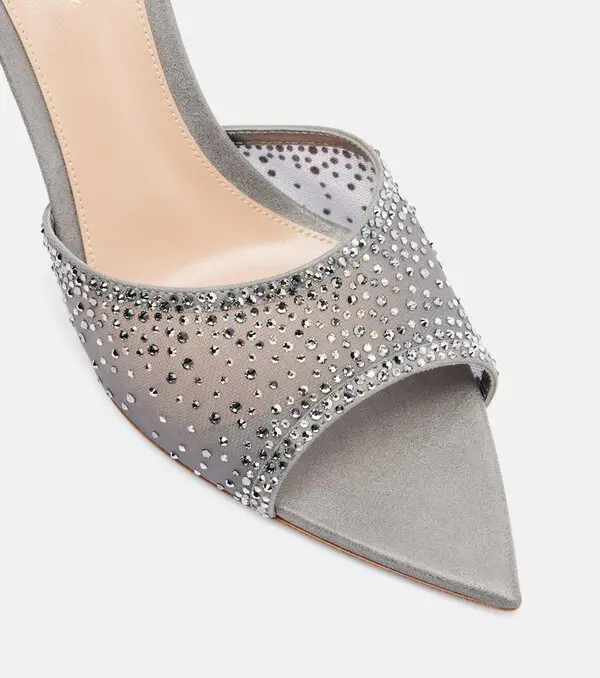 GIANVITO ROSSI Rania 85 Embellished Organza Mules - Silver