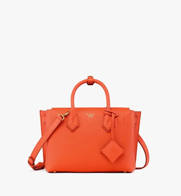 Mcm Milla Tote In Grained Leather - Orangeade
