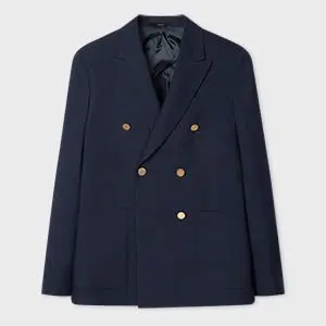 Paul Smith Navy Check Two-ply Merino Wool Double-breasted Blazer - Blue