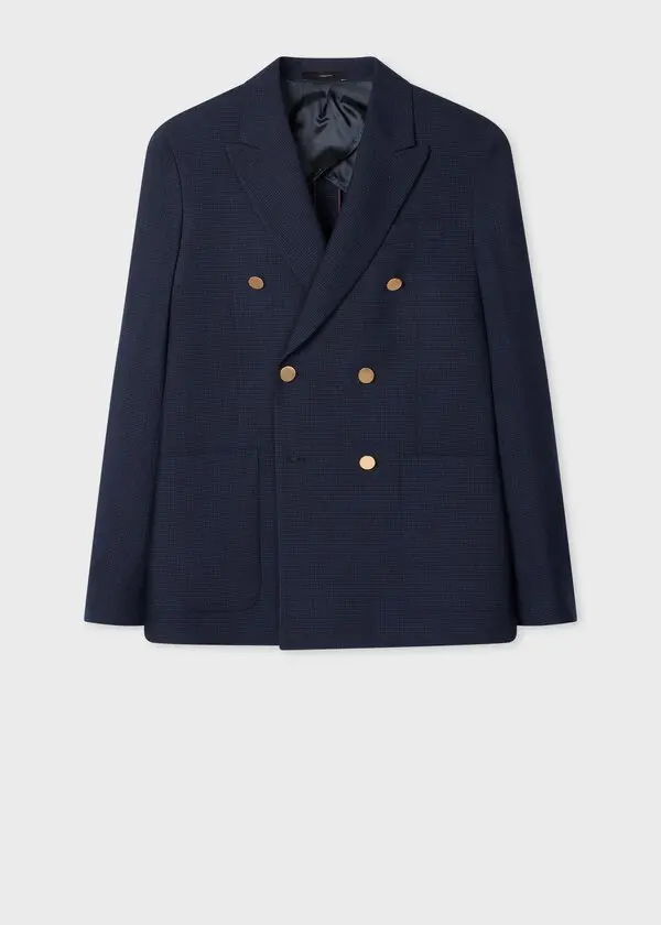 Paul Smith Navy Check Two-ply Merino Wool Double-breasted Blazer