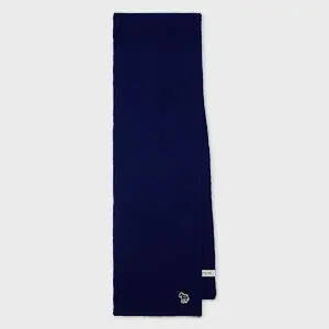 Paul Smith Dark 'zebra' Lambswool Ribbed Knit Scarf - Blue