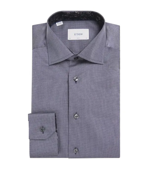 Eton Cotton Twill Puppytooth Slim Shirt - Navy