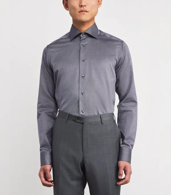 Eton Cotton Twill Puppytooth Slim Shirt - Navy