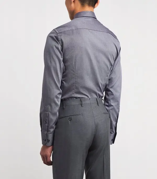 Eton Cotton Twill Puppytooth Slim Shirt - Navy