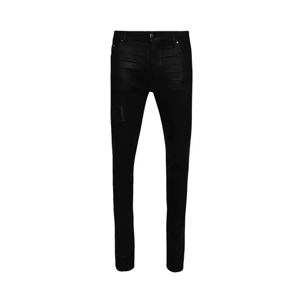 Amiri Serif Logo Wax Skinny Jean - Black