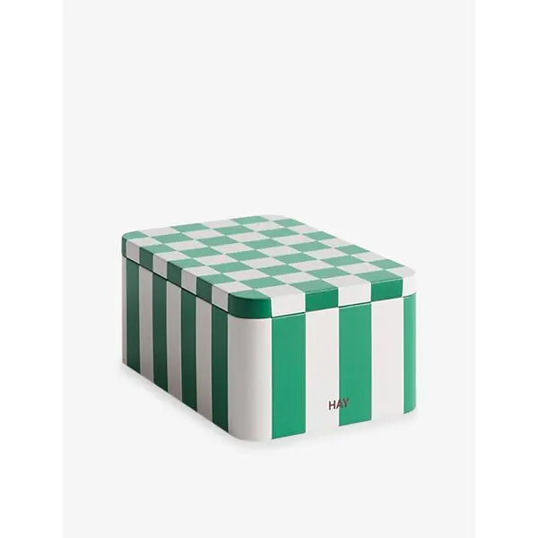 HAY Striped Small Tin Container 7.3cm - Green And Owhite