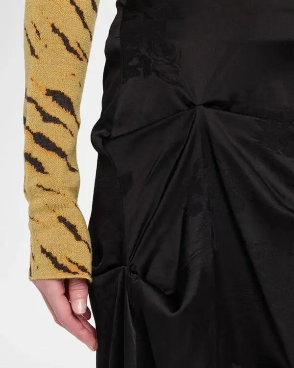 GANNI Fluid Satin Jacquard Draped Skirt - Black