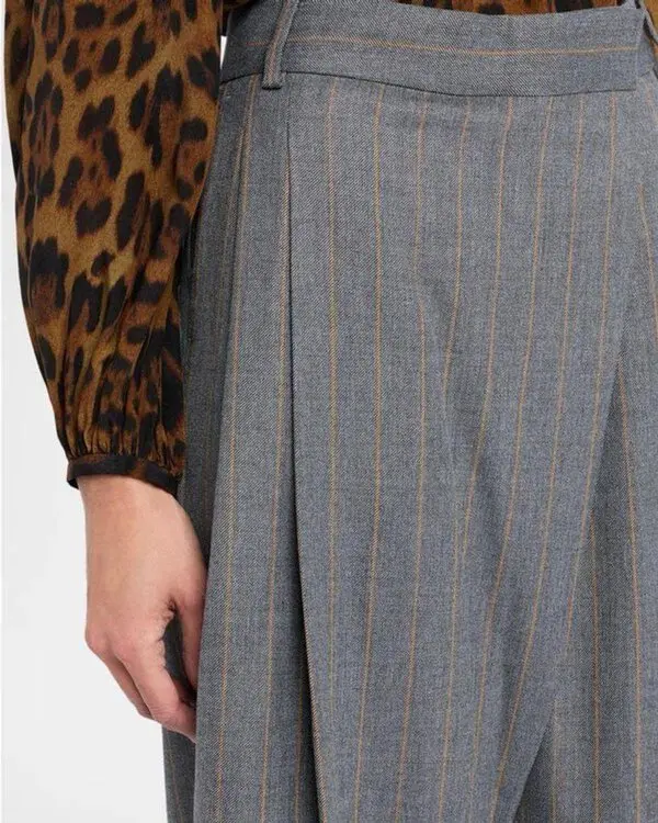GANNI Pinstripe Brushed Wool Cross-over Trousers