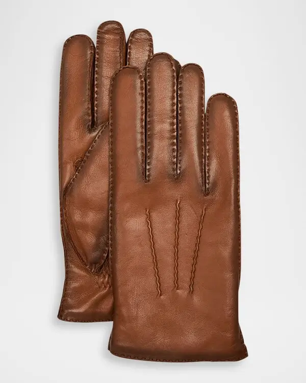 AGNELLE Patina Leather Gloves - Khaki