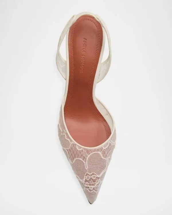 Amina Muaddi Holli Lace Slingback Pumps - White
