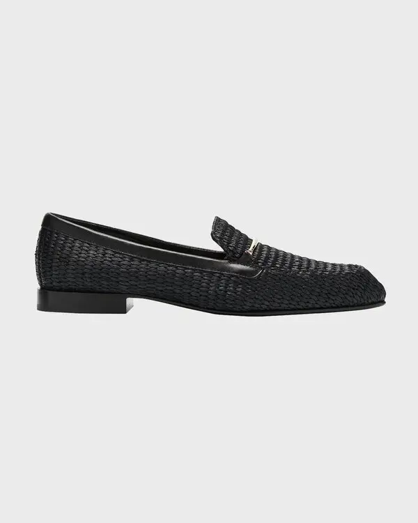Victoria Beckham Raffia Loafers With Metal Strap - Black