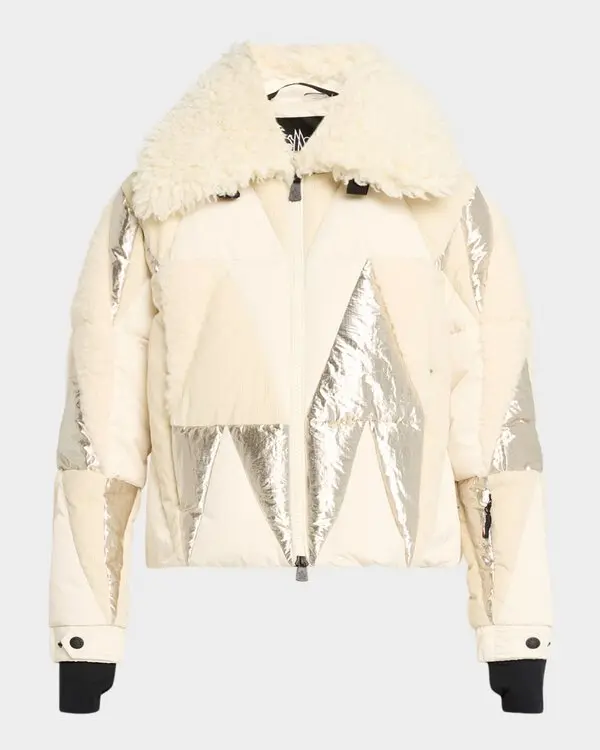 Moncler Pamiers Patchwork Down Bomber Jacket - White Metallic
