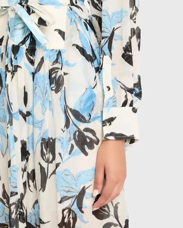 3.1 Phillip Lim Joyful Tulips Long-sleeve Shirt Dress - Ivory Multi