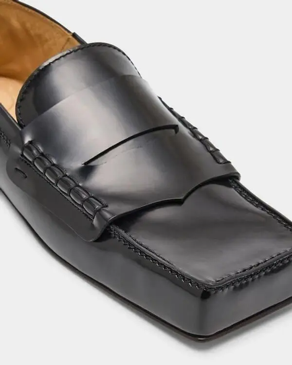 Jacquemus Leather Square-toe Penny Loafers - Black