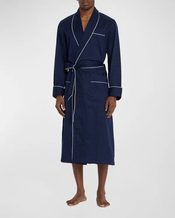 Derek Rose Dotted Royal Robe W/ Piping - Navy
