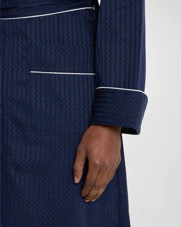 Derek Rose Apos;s Dotted Royal Robe W/ Piping