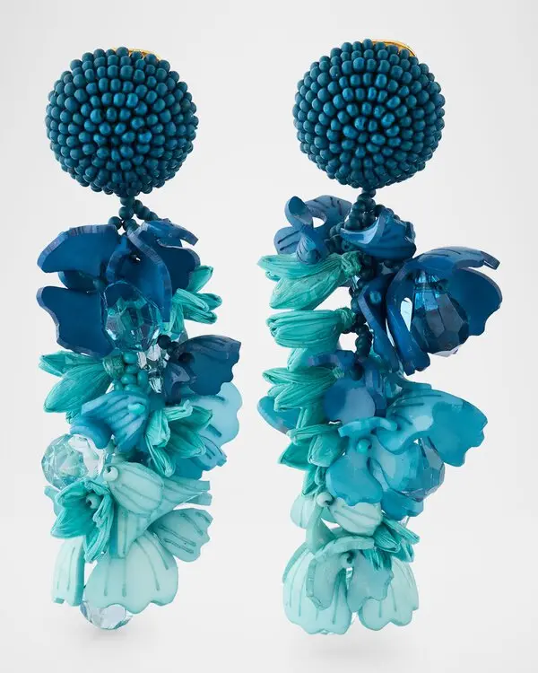 Oscar De La Renta Plexi And Raffia Flower Earrings - Blue Multi
