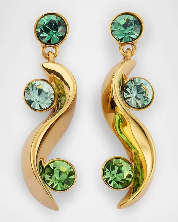Oscar De La Renta Crystal Wave Drop Earrings - Green Multi