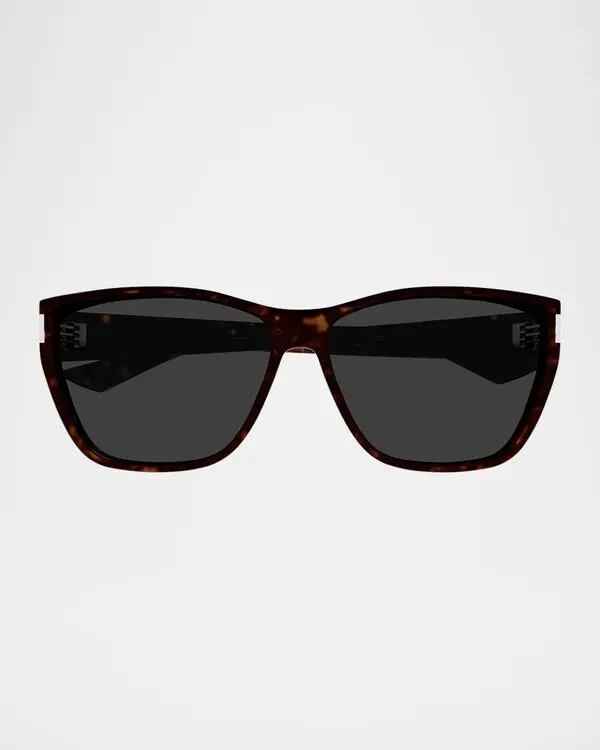 Saint Laurent Square Sunglasses With Logo - Shiny Dark Havana