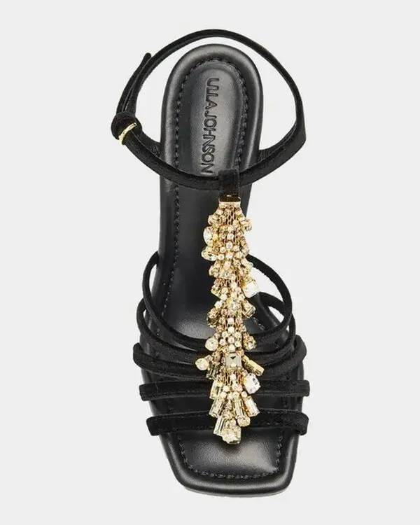 Ulla Johnson 100mm Bianca Crystal T-strap Velvet Sandals