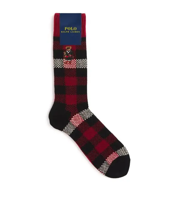 Ralph Lauren Wool-blend Check Polo Bear Socks - Red