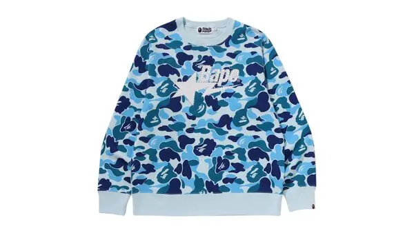 A BATHING APE Camo Rhinestone Crewneck Sweatshirt - Blue