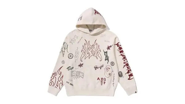 A BATHING APE Allover Print Relaxed Fit Pullover Hoodie - Ivory