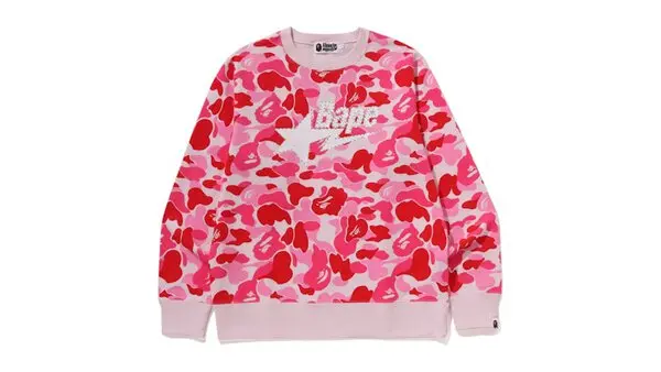 A BATHING APE Abc Camo Rhinestone Sta Crewneck Sweatshirt