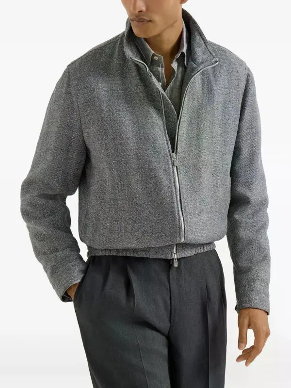 Brunello Cucinelli Stand Collar Hopsack Jacket - Grey