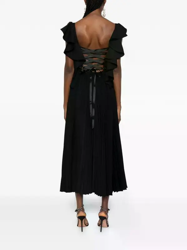 PARLOR Ruffled Pleated Midi Dress