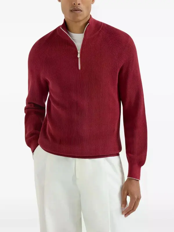 Brunello Cucinelli Half Zip Jumper - Red