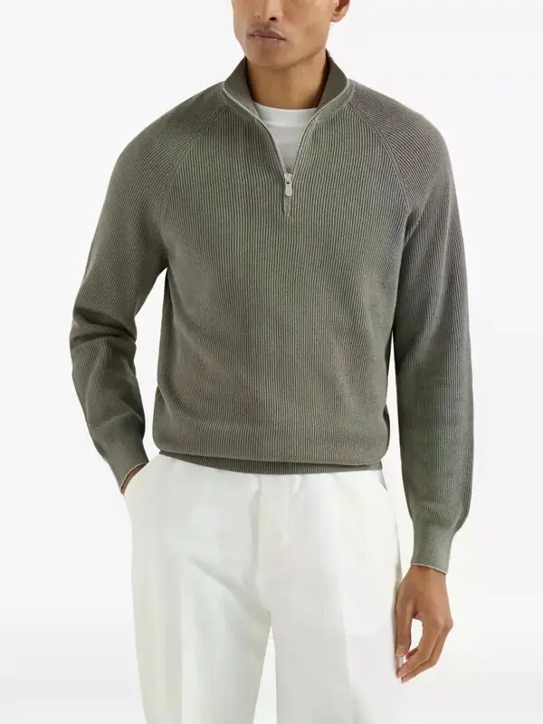 Brunello Cucinelli Ribbed Half-zip Sweater - Green