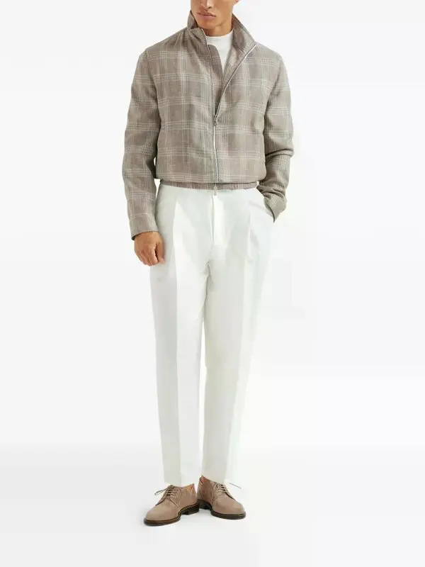 Brunello Cucinelli Checked Stand Collar Bomber Jacket - Neutrals