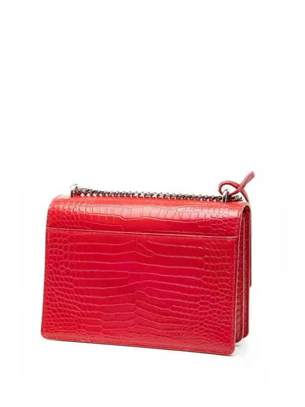 Saint Laurent 2017 Medium Croc Embossed Monogram Sunset Crossbody Bag - Red