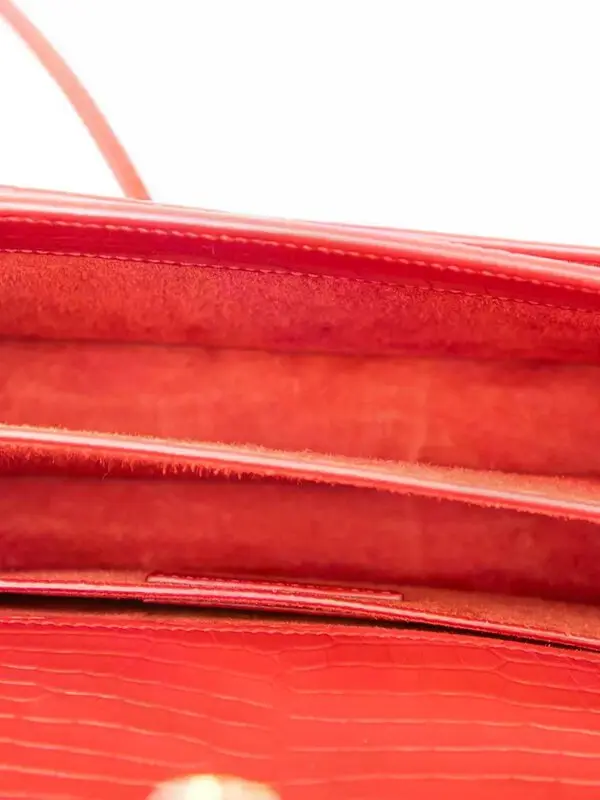Saint Laurent 2017 Medium Croc Embossed Monogram Sunset Crossbody Bag - Red
