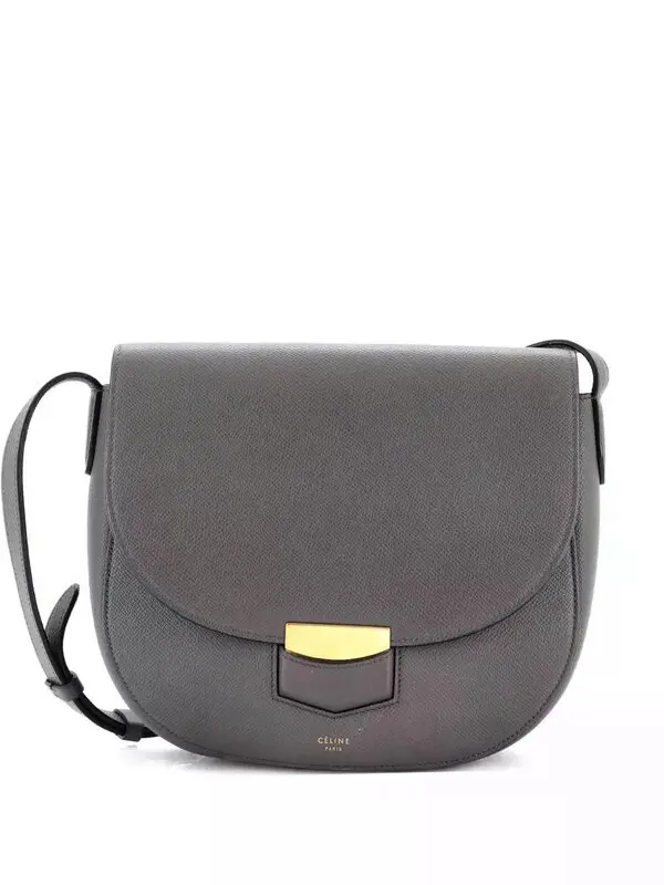 Celine Trotteur Grainy Leather Medium Crossbody Bag - Grey