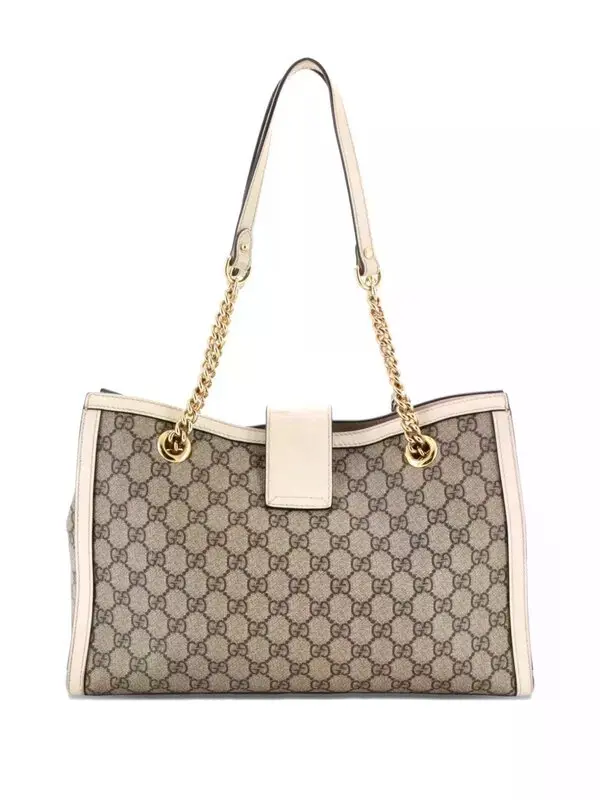 Gucci Padlock Chain Gg Coated Canvas With Leather Medium Tote Bag - Neutrals
