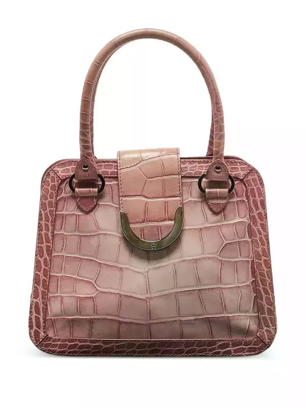 AIGNER Crocodile Embossed Leather Top Handle Bag