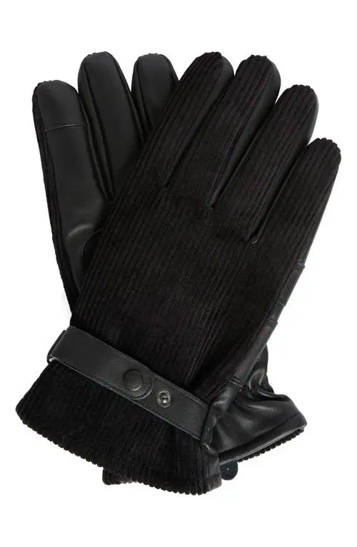Barbour Nelson Waterproof Corduroy And Leather Touchscreen Gloves - Black
