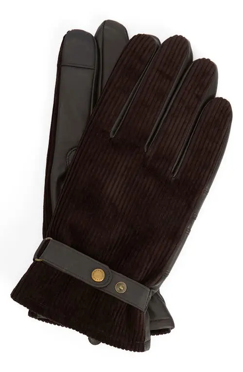 Barbour Nelson Waterproof Corduroy And Leather Touchscreen Gloves