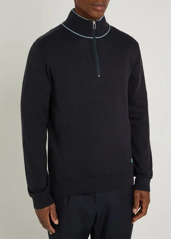 Paul Smith Half-zip Cotton-knit Jumper - Navy