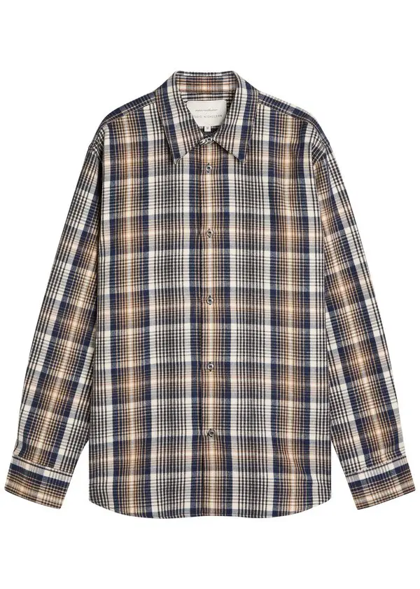 Studio Nicholson Checked Brushed-cotton Shirt - Navy